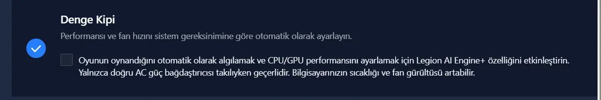 Lenovo LOQ 15IRX9 laptopta Legion AI Engine+ ayarı açılmalı mı ...